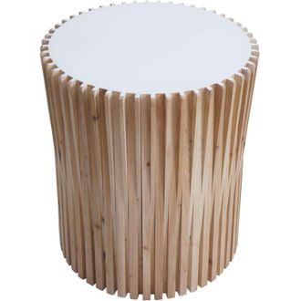 Hhg Neuwertig] Beistelltisch HHG 173, Couchtisch Kaffeetisch Loungetisch Blumentisch Nachttisch Tisch, Tanne Holz &Oslash;51cm natur-wei&szlig;