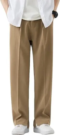 Generic Pantalon confortable en soie glac&eacute;e flexible et d&eacute;contract&eacute; pour homme Coupe droite L&eacute;ger Pantalon habill&eacute; pour homme Coupe r&eacute;guli&egrave;re, marron, XXL