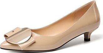 elashe Femme Escarpins Talon Chaton Bout Pointu Kitten Heel Pumps Chaussure Petit Talon 1.4 Beige EU41