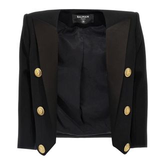 Balmain Femme, Vestes, Noir, Taille: 34 FR Veste Courte Bord &agrave; Bord en Grain de Poudre avec 6 Boutons