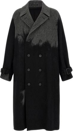 Yohji Yamamoto Manteau Droit Aiguillet&eacute; Chevrons Raglan - Homme - Manteaux - Gris - Taille: L