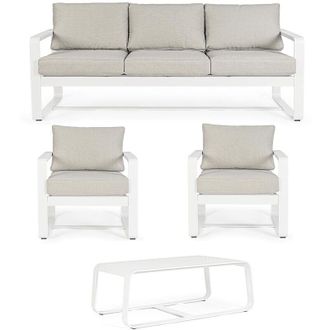 BIZZOTTO Lounge Set Merrigan mit Kissen aus lackiertem Aluminium f&uuml;r Garten und Terrasse -Merrigan Lounge Set / Weiss