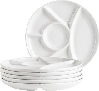 Mäser Mäser Fondueteller Set für 6 Personen, Teller für Fondue, Party, BBQ, mit praktischen Unterteilungen, vielseitig, zeitlos, Porzellan, weiß, 22cm