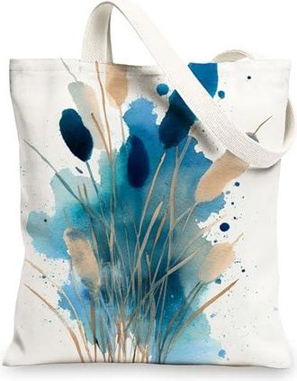 Generic Sac fourre-tout en toile à motif floral, respectueux de lenvironnement, réutilisables, sacs dépicerie légers bleus 33 x 38 cm