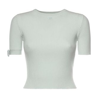 Courr&egrave;ges Femme, Pulls, Vert, Taille: 38 FR Buckle Rib Knit T-Shirt