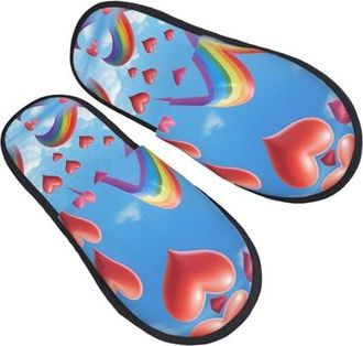 Generic Respirant Peluche Pantoufles Imprim&eacute; de coeurs Rainbow pour la fiert&eacute; gay Chausson Maison Antid&eacute;rapant Chaussons Homme pour Int&eacute;rieur Adulte Maison L