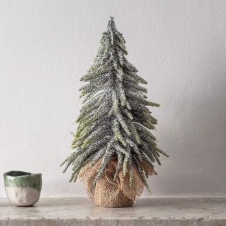 Lights4fun 35cm Schneebedeckter Mini Tischbaum Tannenbaum im Jutebeutel Weihnachtsbaum künstlich