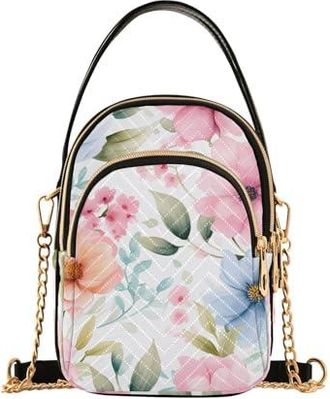 Mnsruu Sac à bandoulière pour femme - Couleur sourde - Motif floral printanier - Petit sac à bandoulière avec sangle réglable