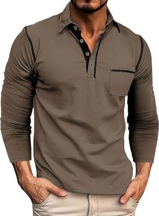 Generic WINWUQB Polo d&eacute;contract&eacute; &agrave; manches longues et col boutonn&eacute; pour homme T-shirt classique l&eacute;ger confortable et doux pour adulte, pour le travail, le gol