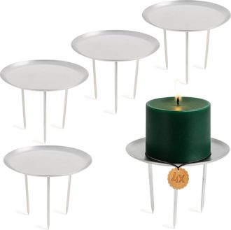 Matches 21 Kerzenteller 4er Set Metall Silber &Oslash; 10 cm mit 3 Dornen - Adventskranz Kerzenhalter Stumpenkerzen
