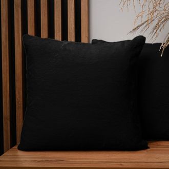 MG Design 2er Set Kissenbezüge 50 x 50 cm in Schwarz - mit Reißverschluss, langfloriges Kunstfell, extra weich & Cosy, pflegeleicht