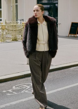 Mango Jacke mit Pelzoptik und Reißverschluss braun - Damen - XL - MANGO