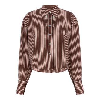 Le Twins LE Twins, Femme, Blouses et Chemises, Brun, Taille: 36 FR Luna Chemise Ray&eacute;e en Popeline de Coton