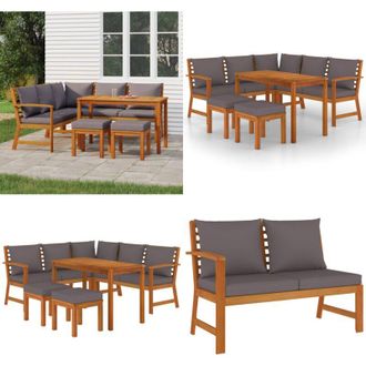 vidaXL 6-tlg. Garten-Essgruppe mit Kissen Massivholz Akazie - Gartenm&ouml;bel - Essgruppe - Holztisch - Akasienholzm&ouml;bel - Gartenset - Home & Living