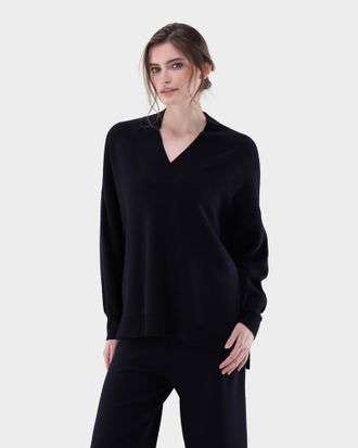 van Laack Pullover oversized mit V-Ausschnitt