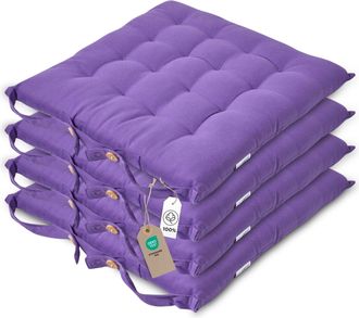 Homescapes 4er Set Stuhlkissen 40x40 cm lila - Sitzkissen Outdoor/Indoor mit Baumwollbezug, Sitzpolster waschbar und Oeko-TEX-Zertifiziert f&uuml;r Esszimmer-, K&uuml;chen