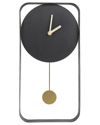 Beliani Wanduhr mit Pendel schwarz/Gold batteriebetrieben ohne Zahlen modern Servoz