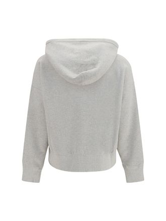 Prada Womens Cotton Fleece Hoodie With Jewel Brooch Marmo Sweatshirts Sweater