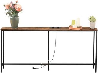 Furniture R Konsolentisch mit 2 Ladestationen, Industrieller Eingangstisch mit 2 USB-Anschlüssen, 180cm schmaler Sofatisch, Sofabeistelltisch für Eingang, Flur, F