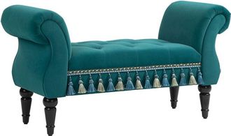 HOMCOM Sitzbank Polsterbank, Samtoptik, Luxus Bettbank mit Holzbeine, Flurbank für Schlafzimmer, bis 150 kg Belastbar, Grün, 117 x 40 x 58 cm - Homcom