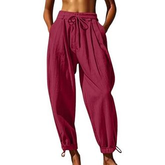 Generic Pantalon en lin pour homme - Coupe fusel&eacute;e - Pantalon de vacances - Taille &eacute;lastique - Pantalon de plage avec cordon de serrage - Pantalon de jogging 