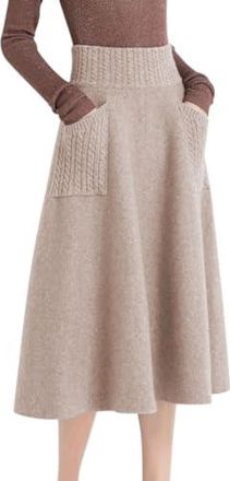 Minetom Jupe Longue Femme Jupe en Tricot Élégant Taille Haute Midi Jupe Automne Hiver Élastique A-Line Party Fête Jupe A Kaki XL