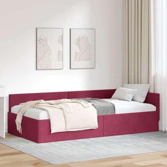 vidaXL Eckbettgestell Weinrot 90 x 200 cm Samt und engineered Holz vidaXL