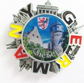 Generic Gie&szlig;en Magnet Metall mit drehendem Kranz Drehscheibe Souvenir Hessen Wappen
