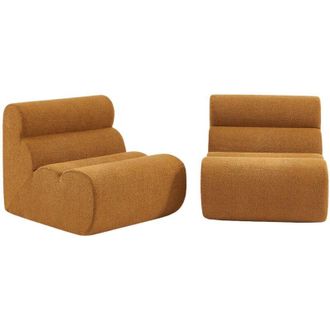 Sweeek 2er-Set modulare Lounge-Sessel mit strukturiertem Boucl&eacute;-Bezug, Strukturiertes Boucl&eacute;, Senfgelb