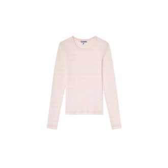 Ganni Femme, Tops, Rose, Taille: 38 FR Soft Cotton Stripe Rib Longsleeve