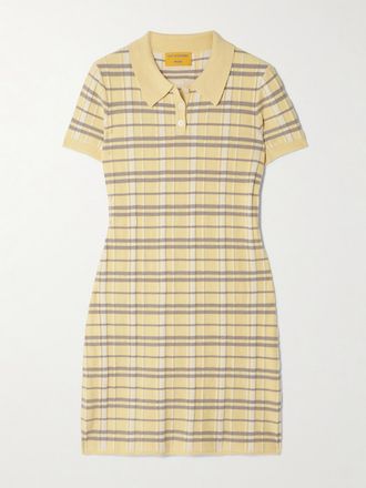 Guest In Residence Kariertes Minikleid Aus Einer Seidenmischung In Rippstrick - Gelb
