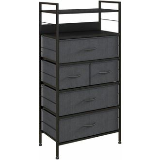HOMCOM Homcom - Meuble de rangement commode 5 tiroirs 2 &eacute;tag&egrave;res acier mdf non tiss&eacute; noir