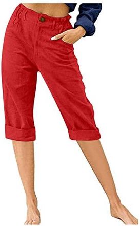 Generic Pantalon de Sport Femme, Large Pantalon 3/4 Elastique Léger Respirant Pantalons Court Femme dété Pantacourt DéContractéEs De Jogging avec Poches Fluid
