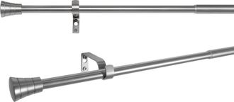 Metablo 1-lauf Gardinenstange ausziehbar Vorhangstange Fenster Wandmontage Endstück Zylinder in Edelstahl-Optik Komplettgarnitur Teleskopstange 16/19 mm Edels