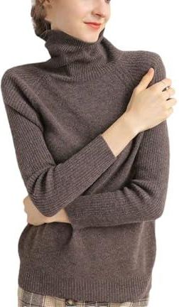 Generic Pull à col roulé en laine et cachemire à manches longues pour femme - Automne et hiver, marron, S