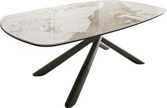 DELIFE Wohnzimmertisch Sarita Keramik Minas Melange Wei&szlig;-Beige 120x70 cm Gestell Effektfinish Titan