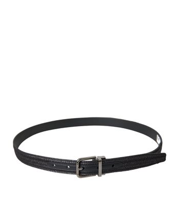 Dolce & Gabbana Mens Black Jacquard Stripes Silver Metal Buckle Belt Leather