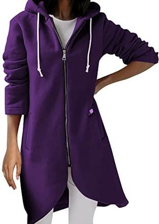 Generic Vestes en polaire pour femme - Manteau chaud l&eacute;ger - Sweat-shirt irr&eacute;gulier &agrave; fermeture &eacute;clair longue - Manteau streetwear pour femme - Manches &agrave; capu