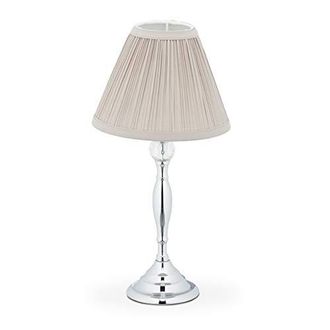 Relaxdays Tischlampe, mit Kristall, Stoffschirm, E14-Fassung, Wohnzimmer, Nachttisch, Tischleuchte, HxD 42x21 cm, silber