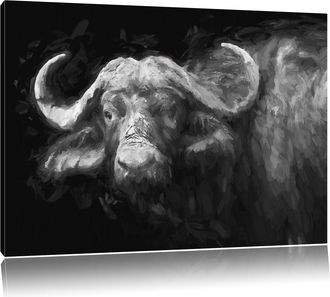 Pixxprint Dark Wasserb&uuml;ffel, Gr&ouml;&szlig;e: 60x40cm, Leinwandbild, fertig gespannt, Wandbild, Dekoration, Kunstdruck, kein Poster