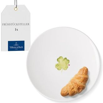 Villeroy & Boch With Love Fr&uuml;hst&uuml;cks-/ Dessertteller Good Luck Wei&szlig;, Sp&uuml;lmaschinenfest, Mikrowellensicher, Teller Kleeblatt, Geschirr Keramik, Kleeblattmotiv, Geschen