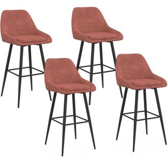 IDMarket Lot de 4 tabourets de bar THALYA en velours terracotta avec demi-accoudoirs