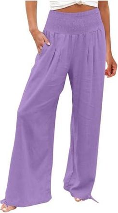 Generic Pantalon Palazzo &agrave; jambes larges pour femme - Taille haute - Pliss&eacute; sur le devant - Pantalon d&eacute;contract&eacute; &eacute;l&eacute;gant - Pantalon d&eacute;contract&eacute; - Pantalon de 