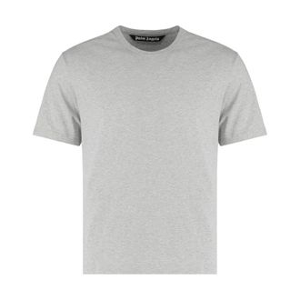 Palm Angels Logo Tag Baumwoll-T-Shirt - - Tops - Herren - Grau - XL