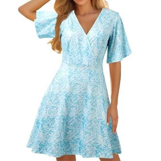 Generic Robe d&eacute;t&eacute; pour femme avec motif floral, col en V, confortable, pour la vie quotidienne, la maison, les vacances, le printemps, l&eacute;t&eacute;, lautomne, avec ba