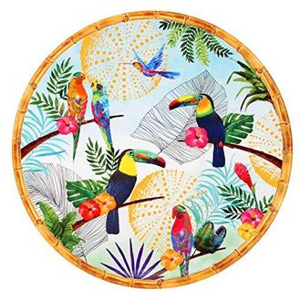 Les Jardins de la Comtesse Plat de Présentation Rond en Mélamine Pure - Toucans de Rio - 35,5 cm - Multicolore - Service de Table de la Vaisselle Quasi-Incassable MelARTmine