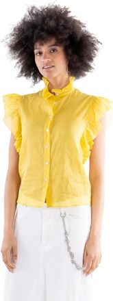 5 Progress Femme, Blouses et Chemises, Jaune, Taille: 40 FR Chemise sans manches en coton avec volants