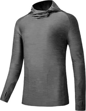 Generic Sweat &agrave; capuche pour homme UPF 50+ Protection solaire Performance T-shirt &agrave; manches longues avec capuche S&eacute;chage rapide Sweat &agrave; capuche Ext&eacute;rieur, gri
