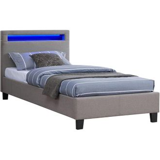 IDIMEX Lit led simple molina 90x190 cm, avec sommier, revêtement tissu gris
