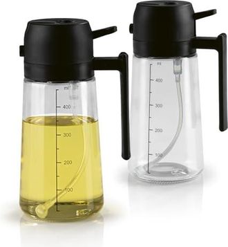Gourmetmaxx 2-in-1 &Ouml;lspr&uuml;her & &Ouml;lspender aus Glas - 2er-Set | feiner Nebel (0,15 g/Sto&szlig;) oder &Ouml;lstrahl | 470 ml &Ouml;lgie&szlig;er, sp&uuml;lmaschinenfest, nachf&uuml;llbar | ideal f